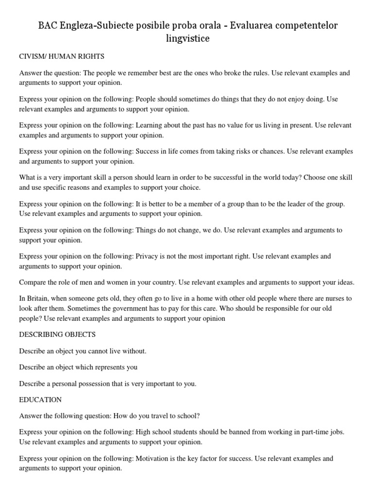 103206785 Subiecte BAC Engleza Oral | Friendship | Secondary School