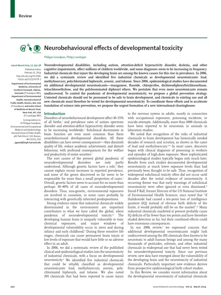 Neurobehavioural Effects of Developmental Toxicity | PDF | Pesticide ...