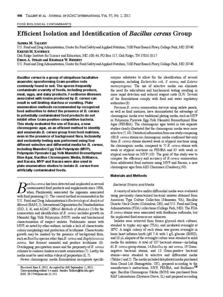 Bacara - JAOAC Vol 95 2012 - 508b | PDF | Bacillus | Colony Forming Unit