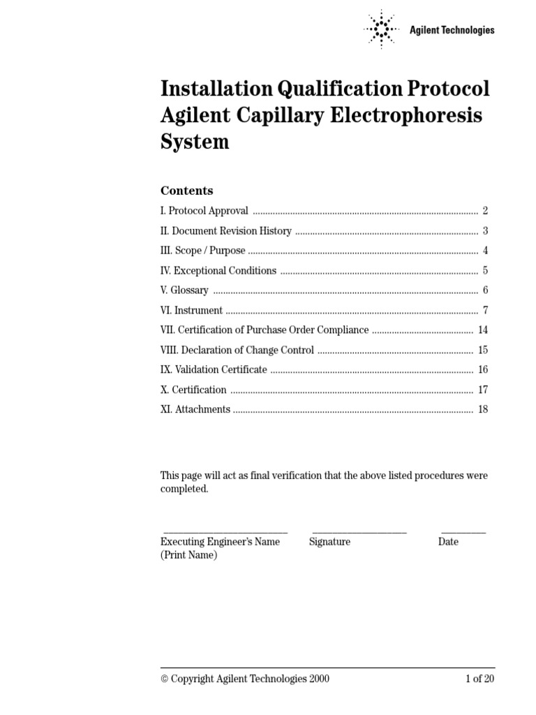 Installation Qualification Protocol Agilent Capillary Electrophoresis ...