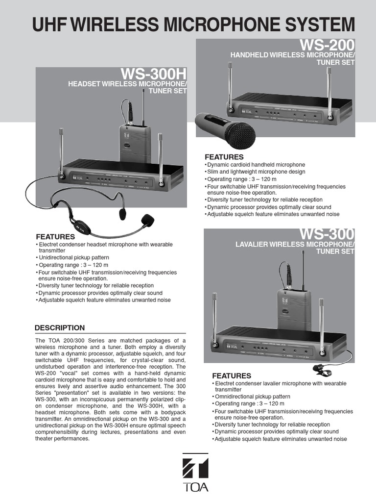 TOA Brochure Micfófono Tipo Diadema WS-300H | PDF | Microphone | Audio ...