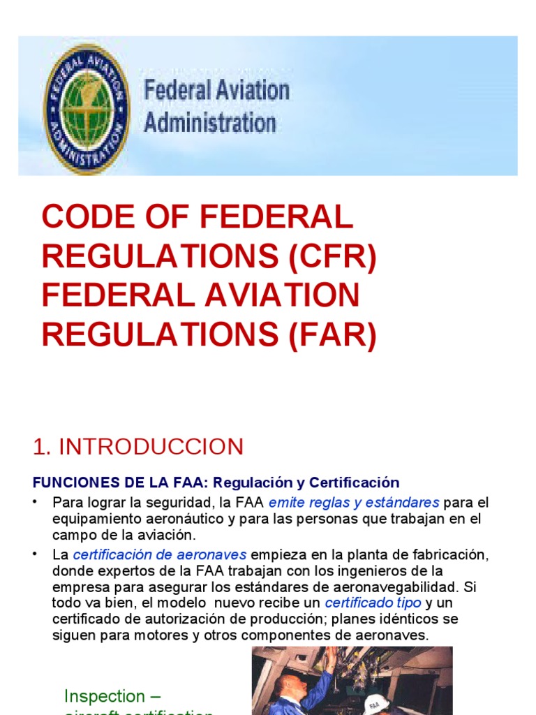 Code of Federal Regulations (CFR) Federal Aviation Regulations (Far ...