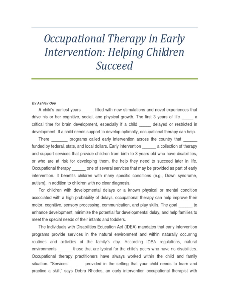 Occupational Therapy in Early Intervention | PDF | Occupational Therapy ...