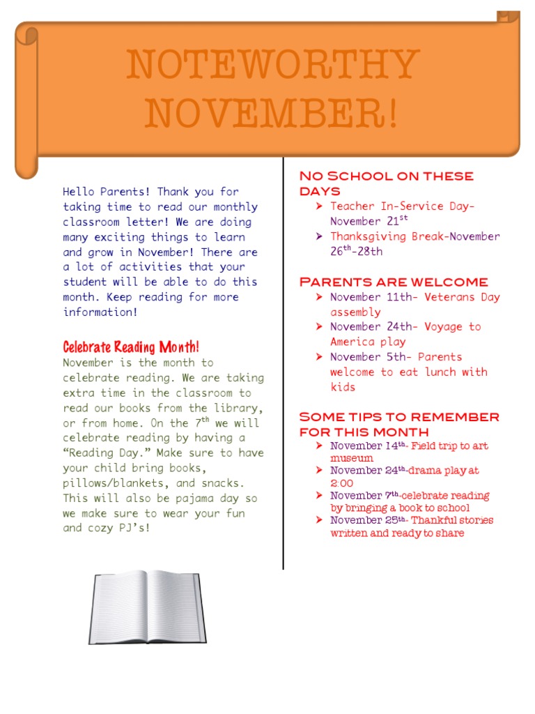 November Classroom Newsletter Update | PDF