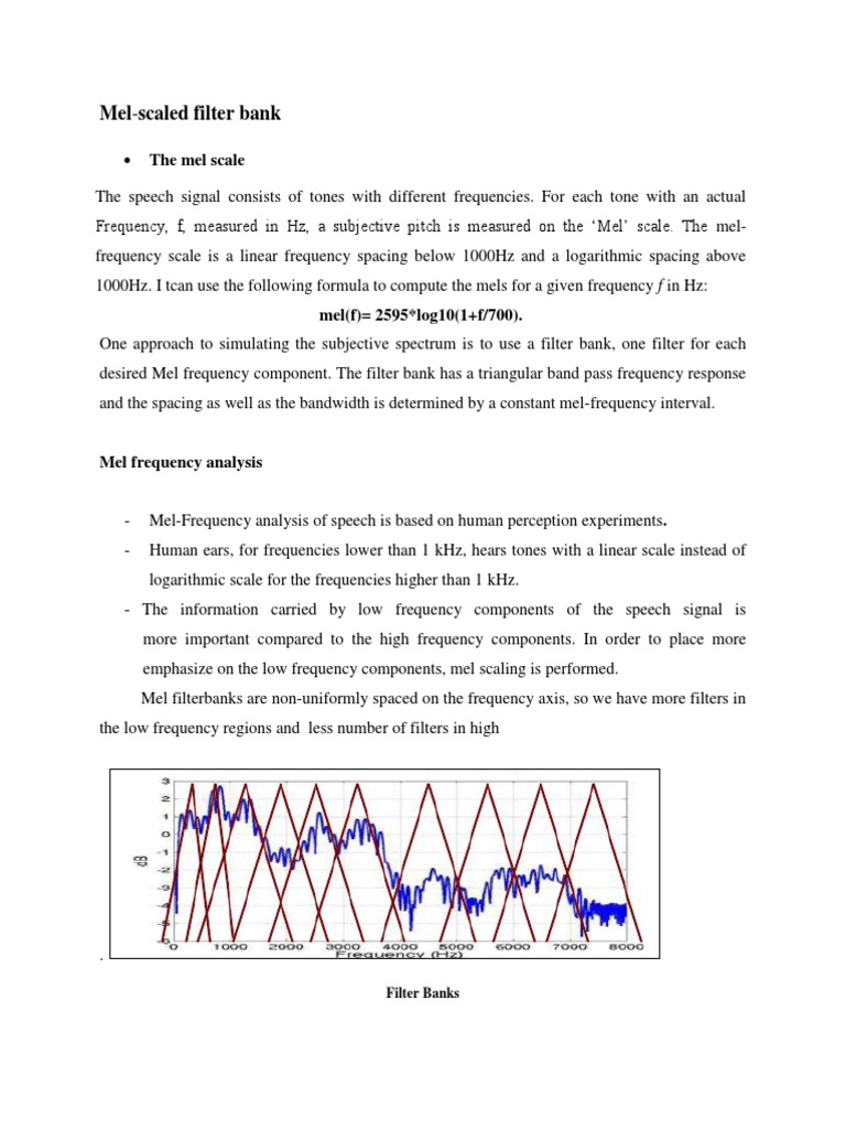 Mel-Scaled Filter Bank: Mel (F) 2595 Log10 (1+f/700) | PDF | Algorithms ...