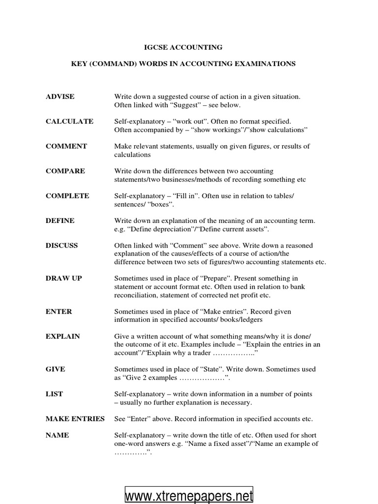 Igcse Accounting Key (Command) Words in Accounting Examinations | PDF ...