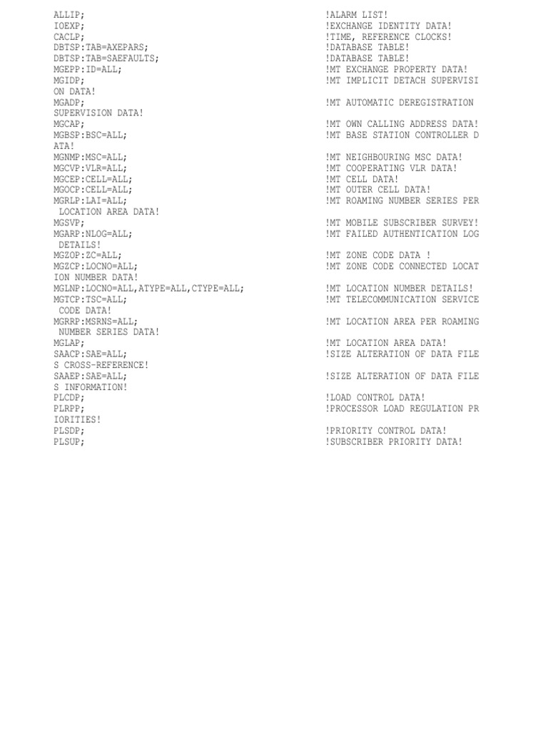 Ericsson MSC Commands | PDF | Data Management | Areas Of Computer Science
