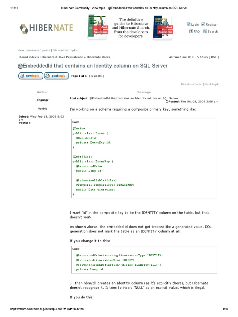 Hibernate Community - View Topic - @EmbeddedId That Contains An ...