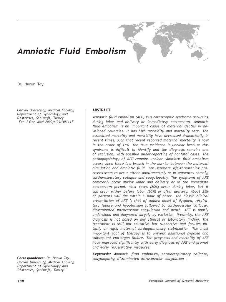 Amniotic Fluid Embolism | PDF | Childbirth | Fetus