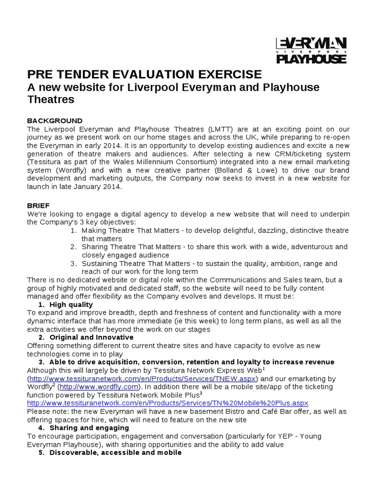 Pre Tender Evaluation Exercise: A New Website For Liverpool Everyman ...