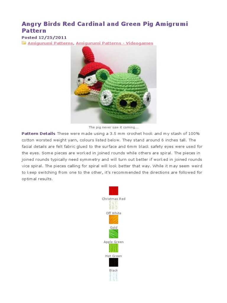 Angry Birds Cardinal Amigurumi Pattern | PDF | Amigurumi | Crochet