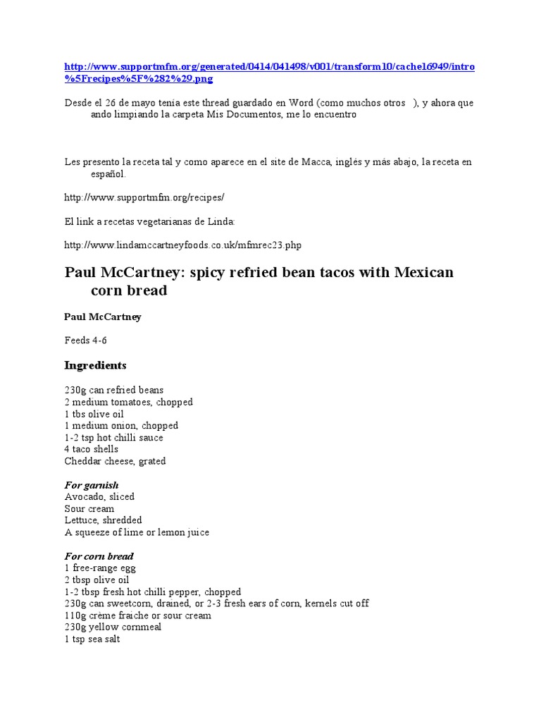 Paul McCartney Recipe | PDF | North American Cuisine | Foods