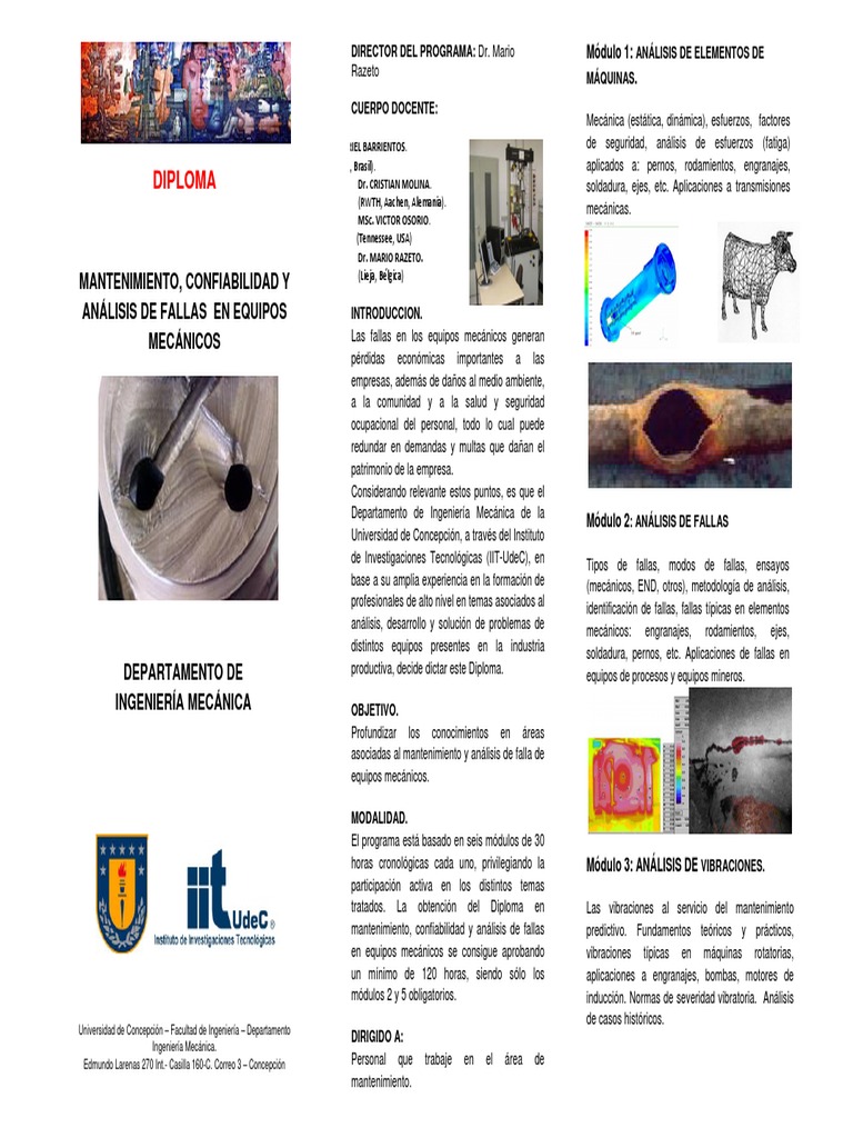 Tríptico Diploma Mantenimiento Confiab y Analisis de Fallas en Equip Mecánicos | PDF | Engranaje ...