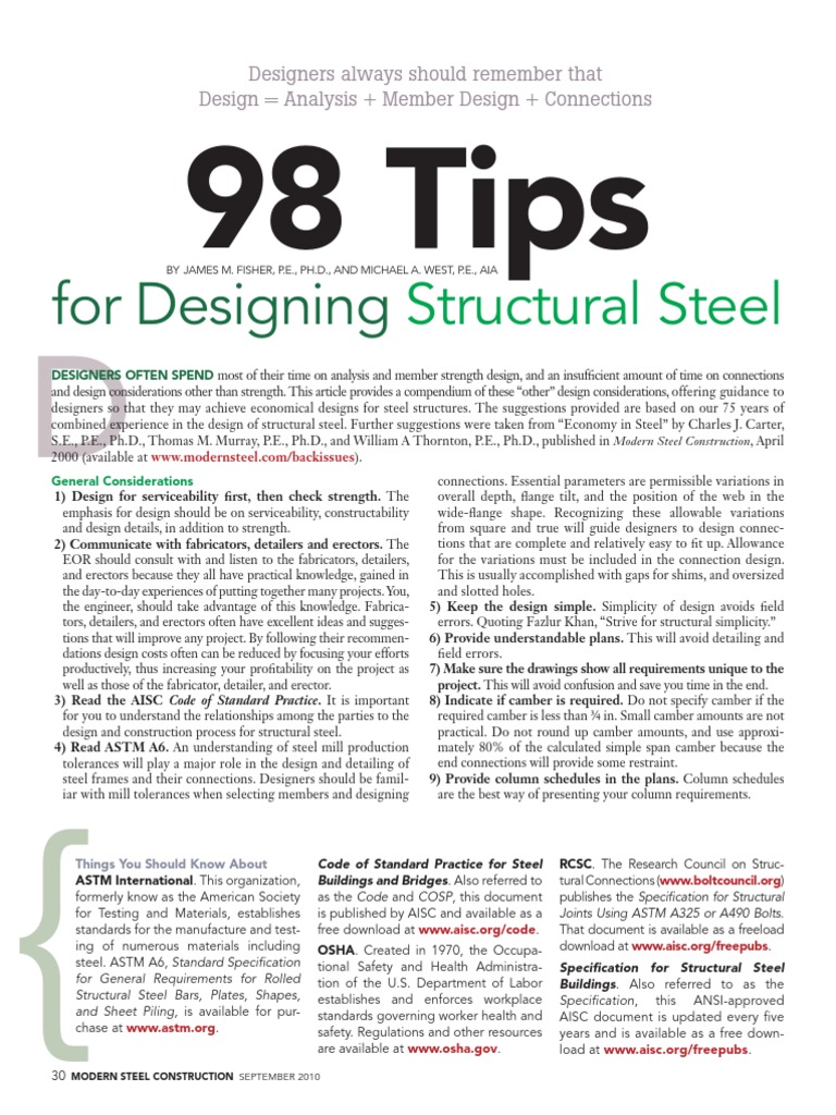 98 Tips For Designing Structural Steel | PDF | Screw | Beam (Structure)