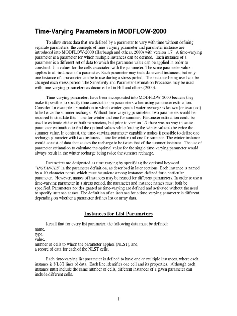 Time-Varying Parameters in MODFLOW-2000: Instances For List Parameters | PDF | Parameter ...