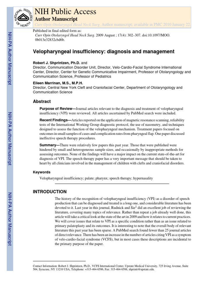 Velopharyngeal Insufficiency | PDF | Medicine | Clinical Medicine