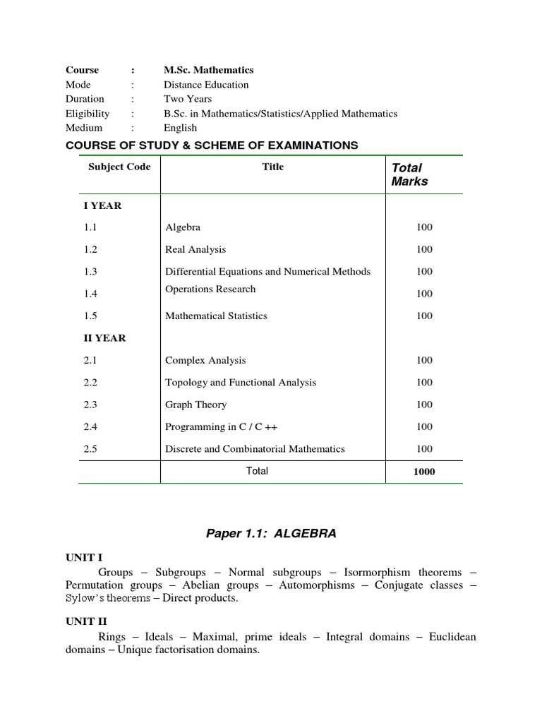Mathematics Course Alagappa University | PDF | Field (Mathematics ...