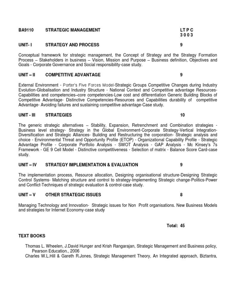 Strategic Management Course Guide | PDF | Strategic Management | Swot ...