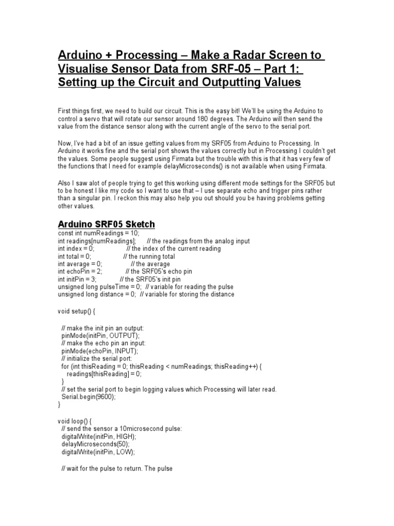 Arduino + Processing - Make A Radar Screen To Visualise Sensor Data From SRF-05 - Part 1 ...