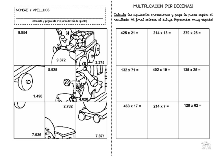 Rompecabezas de Multiplicaciones por Decenas | PDF | Métodos y ...