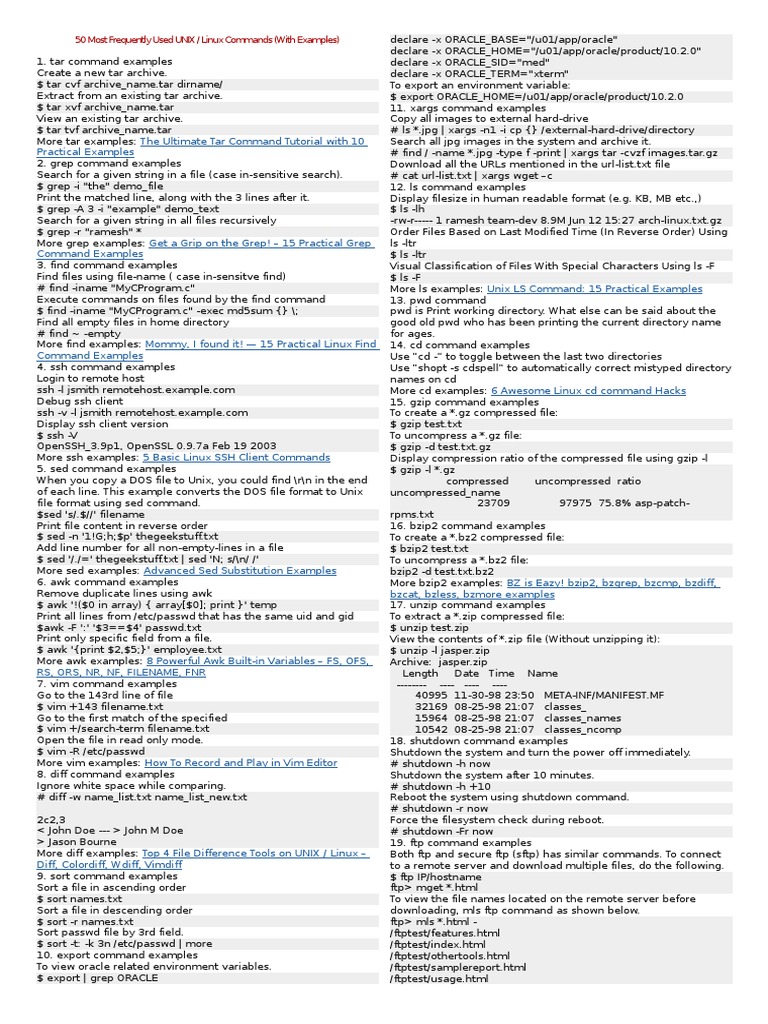 50 Most Frequently Used CLI Commands | PDF | Computer Data | Unix