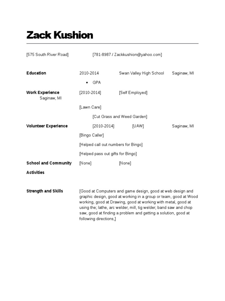 Zack Kushions Senior Resume | PDF | Sports & Recreation