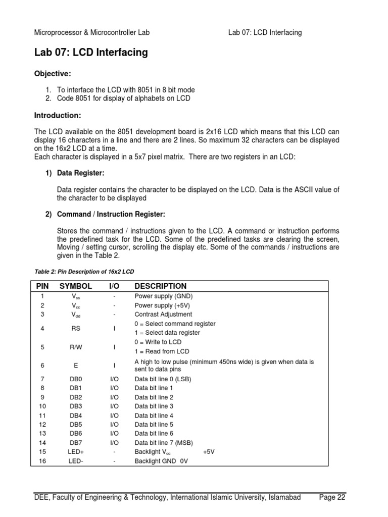 8051 Microcontroller Lab Manual Lab 07 | PDF | Liquid Crystal Display | Cursor (User Interface)