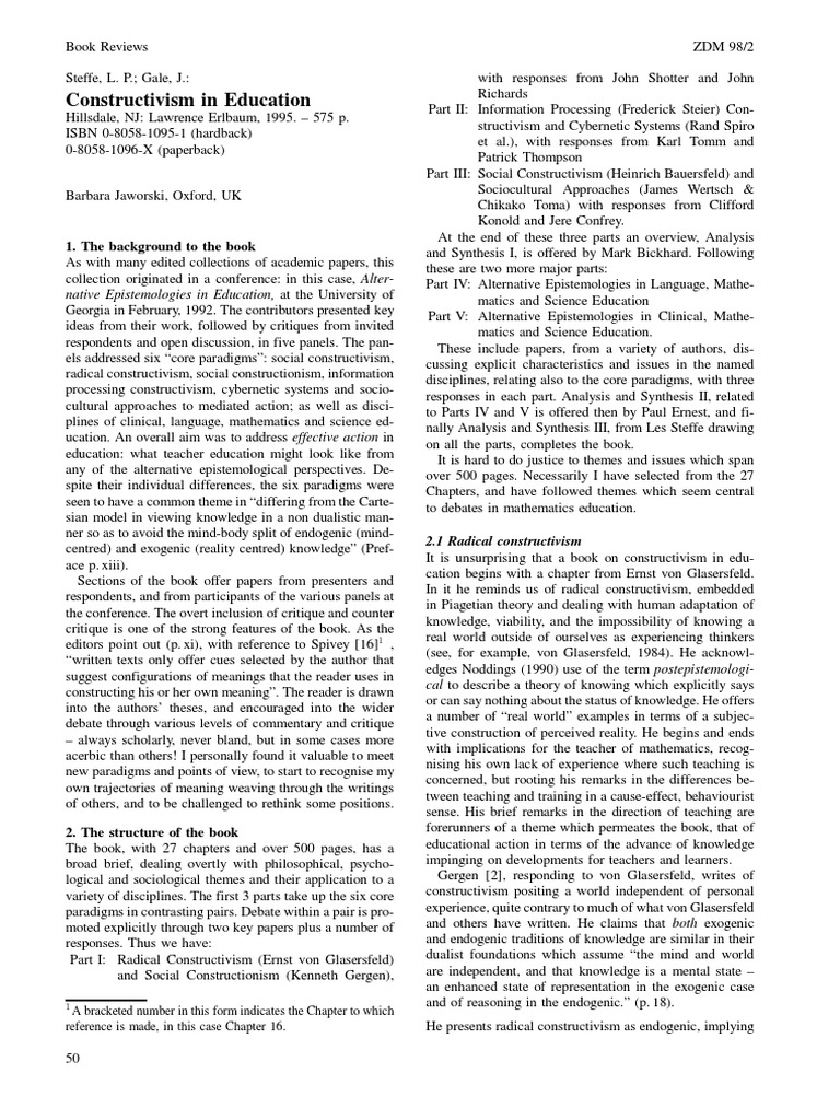 Constructivism in Education Paper | PDF | Constructivism (Philosophy Of ...