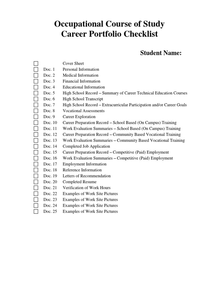 High School Career Portfolio Checklist | PDF | Vocational Education ...