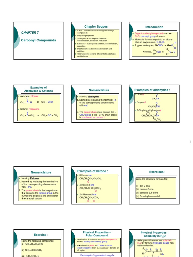 Chapter 7 Carbonyl Compounds | PDF | Aldehyde | Ketone