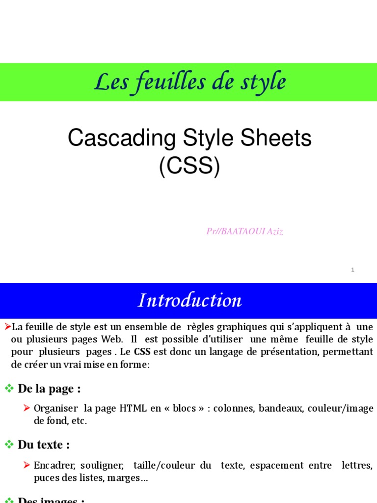 Introduction Sur CSS | PDF | Feuilles de style en cascade | Html