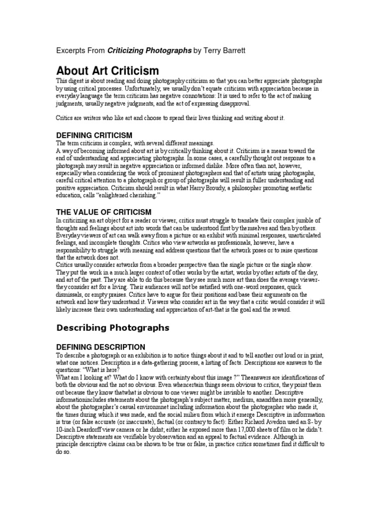 Excerpts From Criticizing Photographs By Terry Barrett Pdf