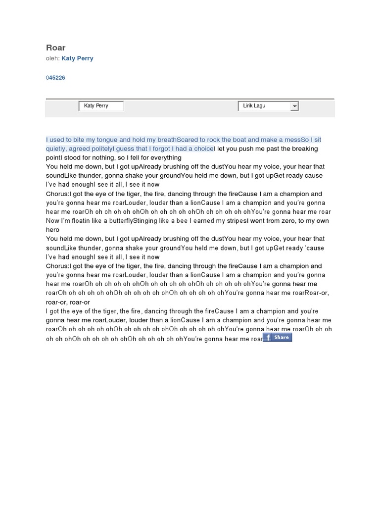 Katy Perry's "Roar" Lyrics | PDF | Poetry