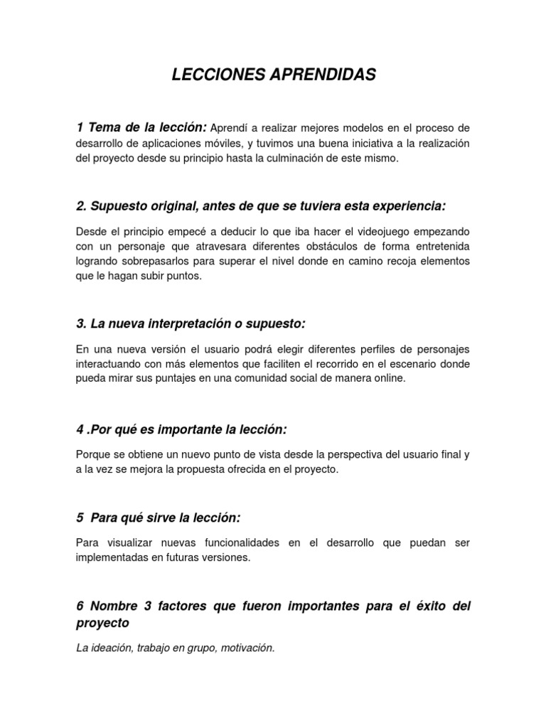 LECCIONES APRENDIDAS