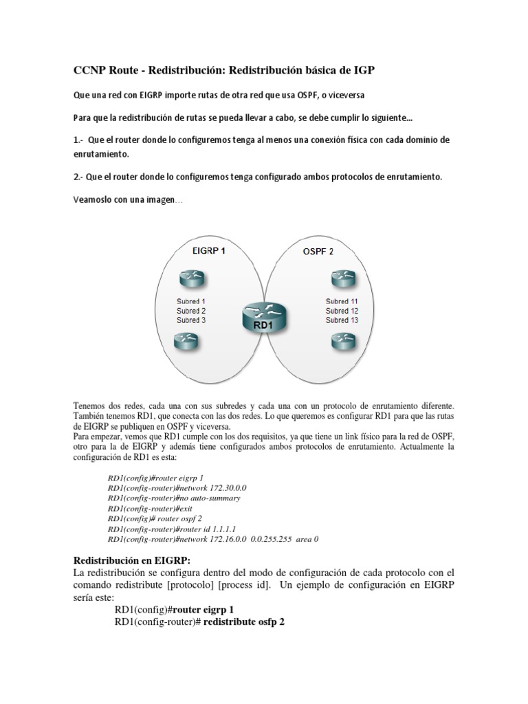 Resumen Configuración Redistribución | PDF | Enrutador (Computación) | Dirección IP