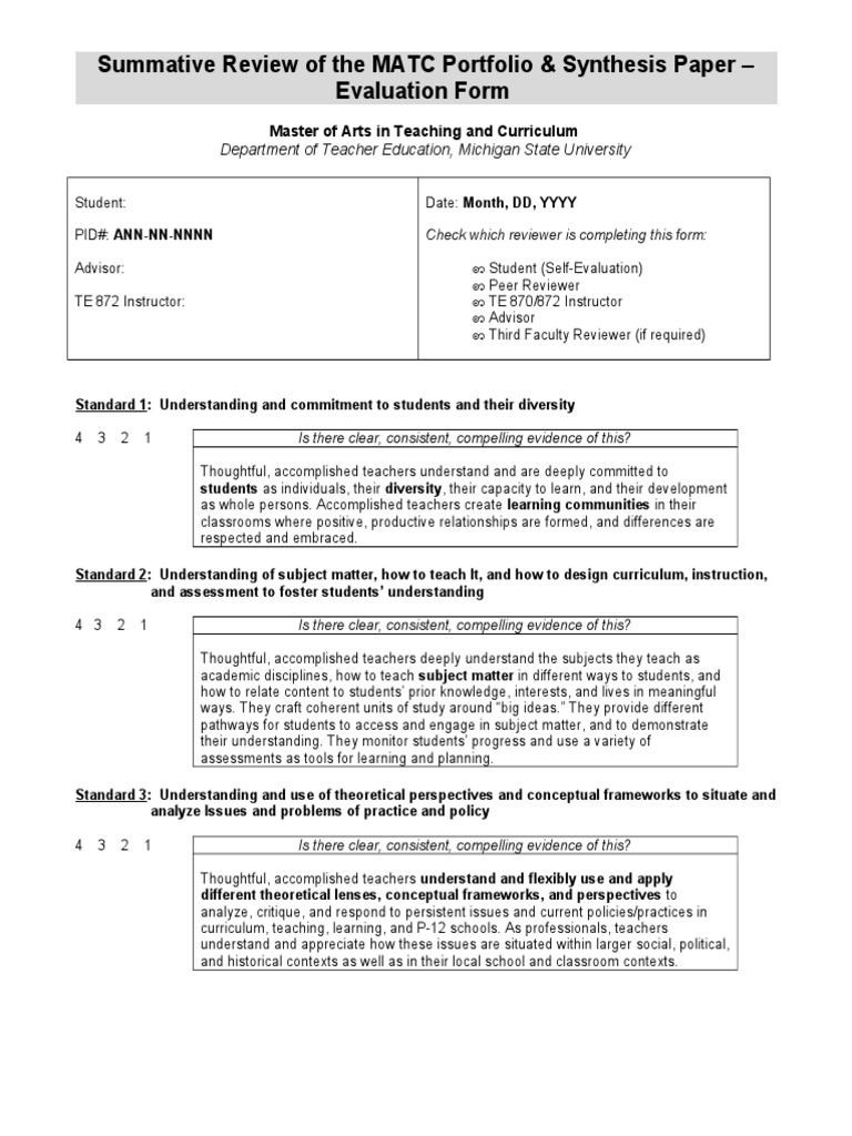 Matc Portfolio Evaluation Form | PDF | Learning | Communication