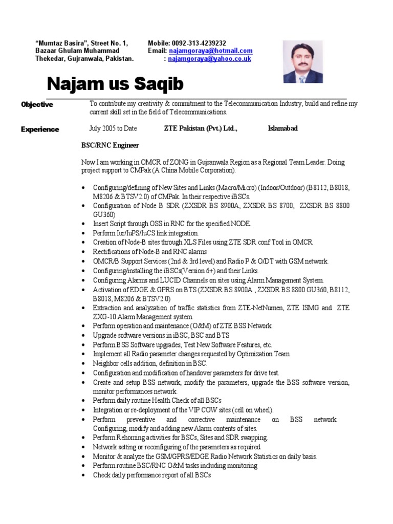 Najam Us Saqib: BSC/RNC Engineer | PDF