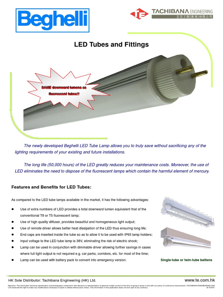 03 - Beghelli LED Tube Fitting Series | PDF | Fluorescent Lamp | Light ...