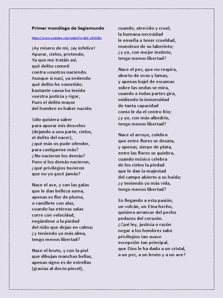 Monólogo de Segismundo en "La vida es sueño" | PDF | Science | Ciencia ...