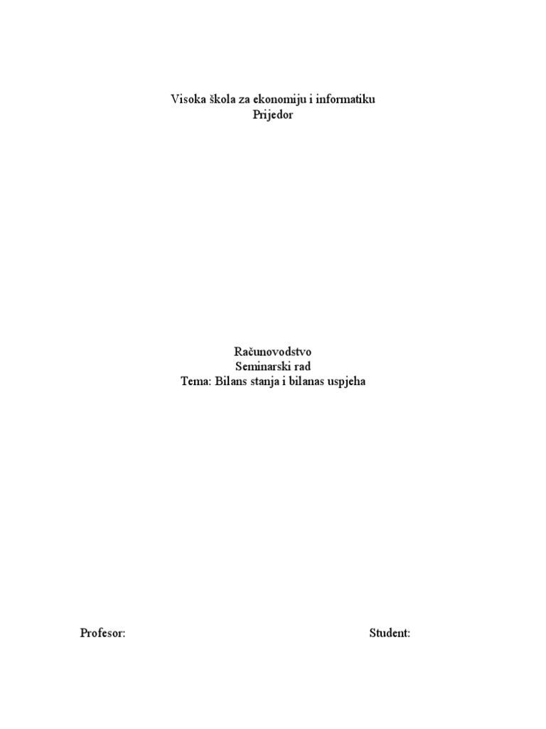 Bilans Stanja I Bilans Uspjeha Seminarski | PDF