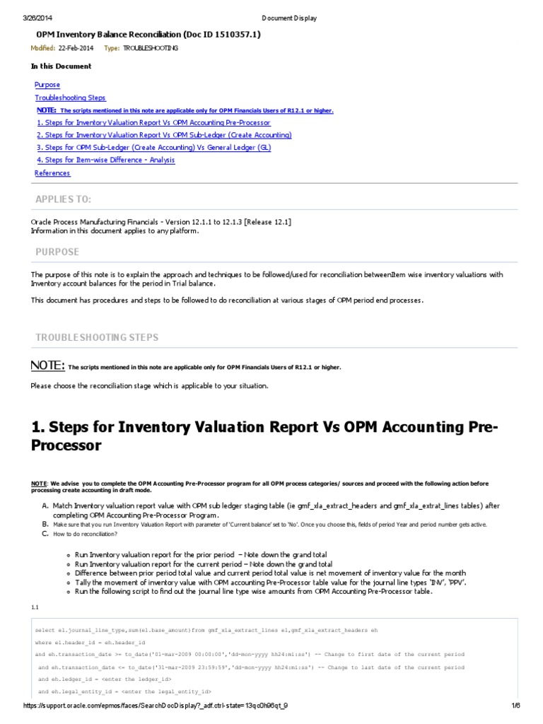 OPM Inventory Balance Reconciliation Document | PDF | Valuation (Finance) | Inventory