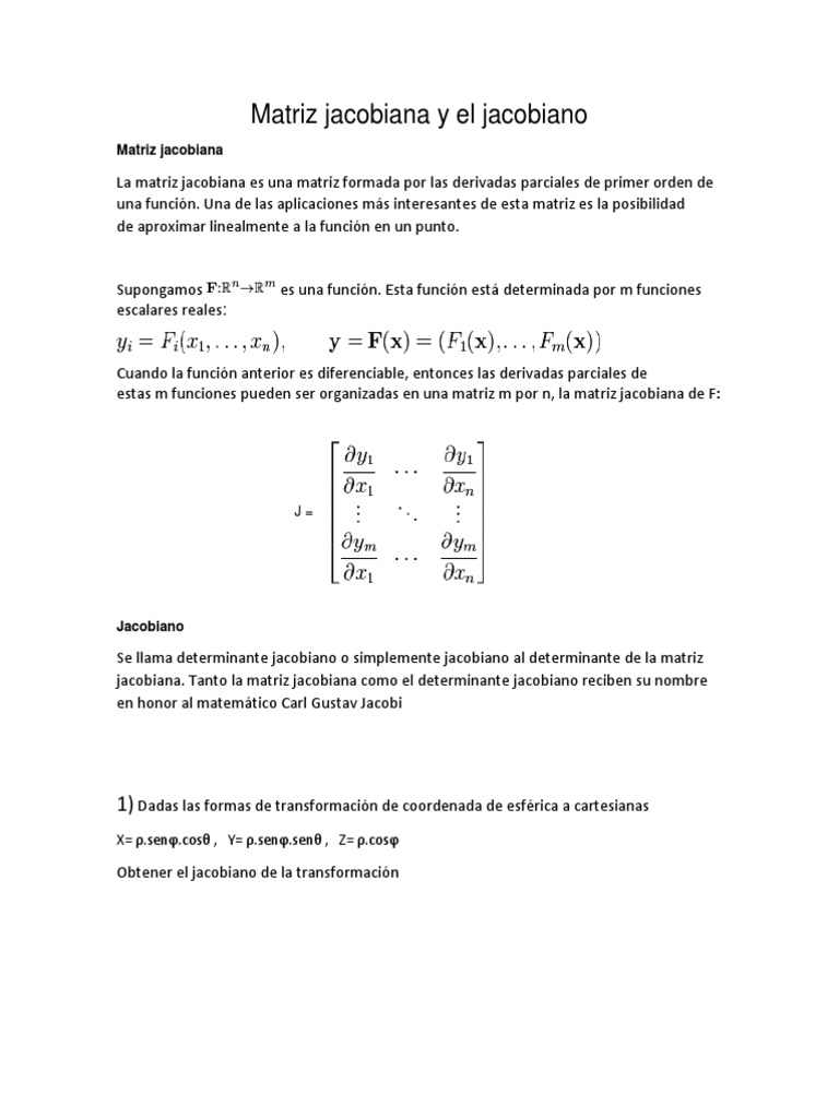 Matriz Jacobiana y El Jacobiano | PDF | Sustracción | Teoría de la matriz