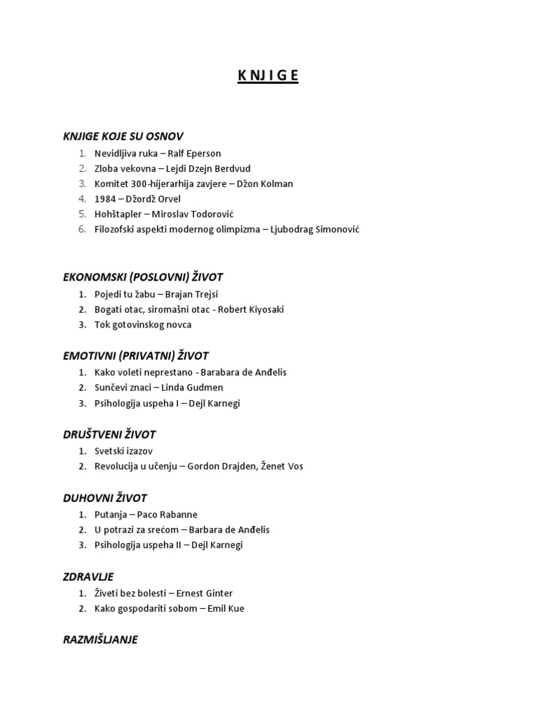 Spisak Knjiga Za Zivot Pdf