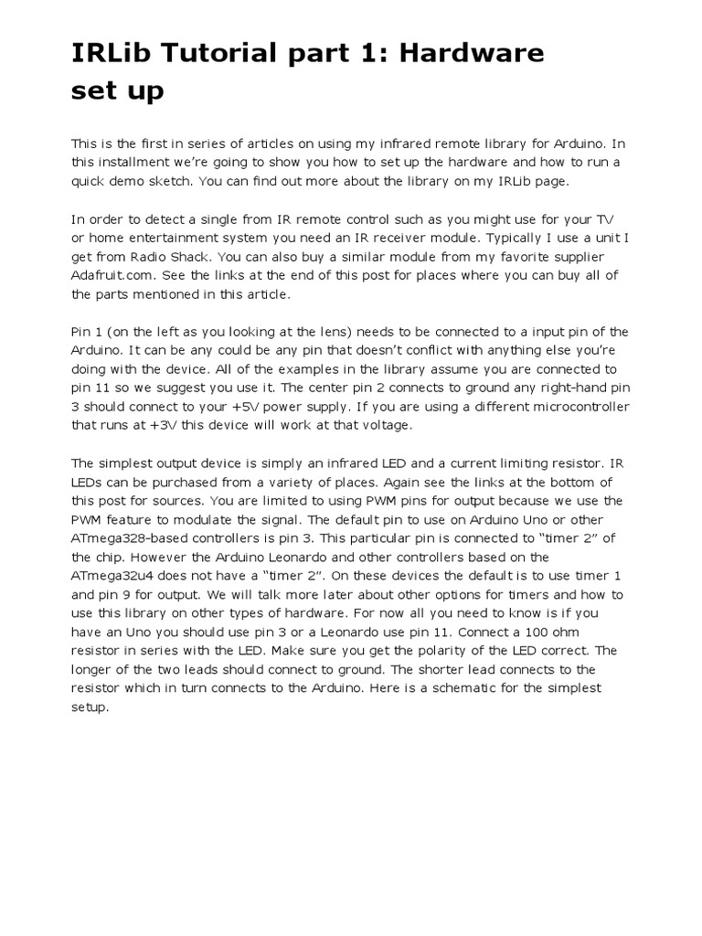 IRLib Tutorial | PDF | Arduino | Remote Control