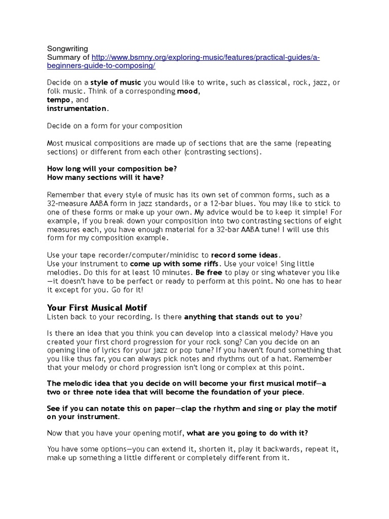 Beginners-Guide-To-Composing/: Songwriting Summary of | PDF | Musical ...