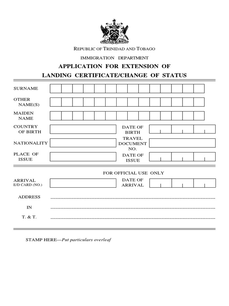 Trinidad and Tobago Immigration Application Extension | PDF