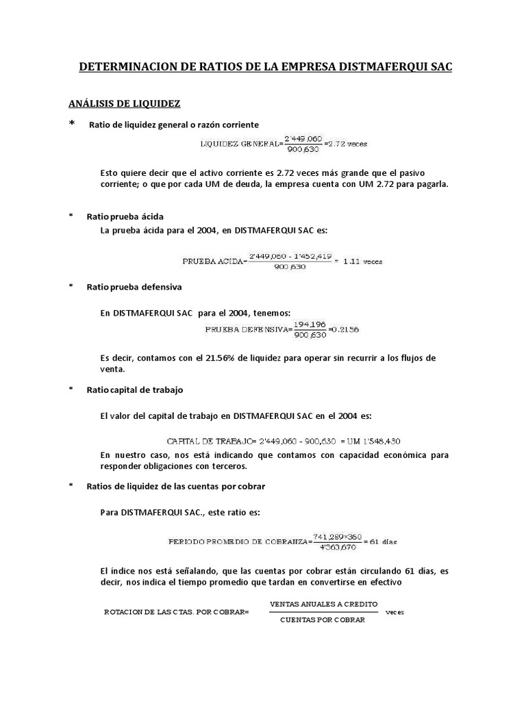 Ratios Ejemplo | PDF | Finanzas y dinero