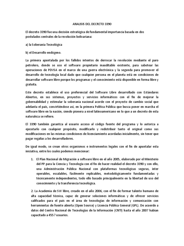 Analisis Del Decreto 3390 | PDF | Software libre | Software