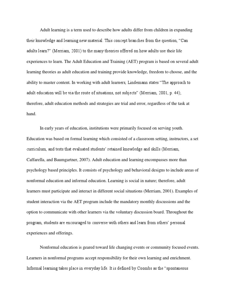 Reflection of Adult Learning Theories | PDF | Adult Education | Learning