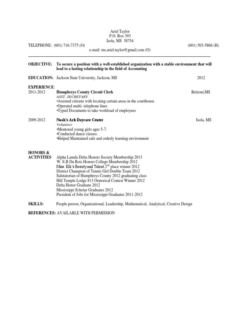 Ariel Taylor's Accounting Resume | PDF